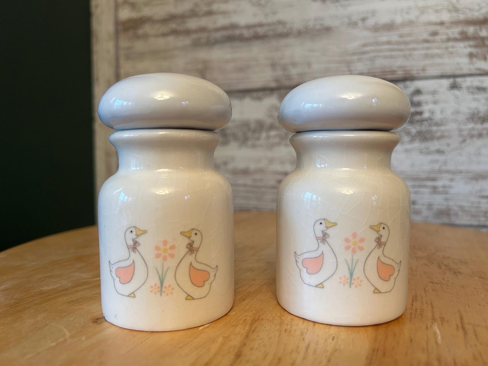 White Ceramic Goose Salt and Pepper Spice Jar Set From 90s With Lid ...