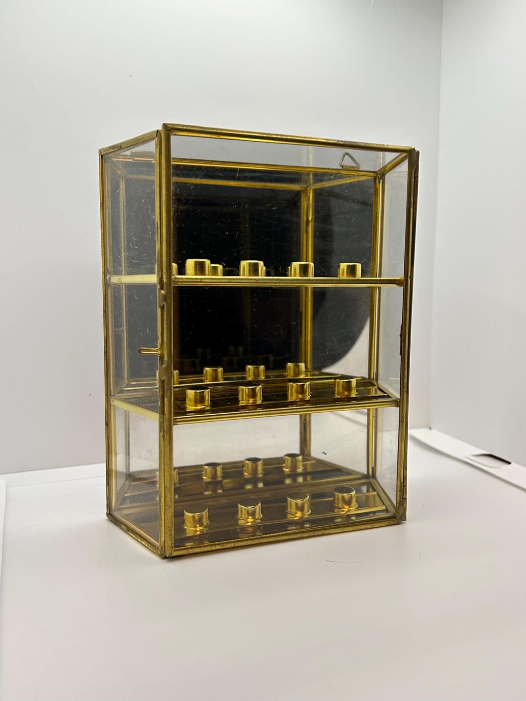 Glass Mirror Curio Display Shelves Wall Mount Table Top Thimble Cabinet ...