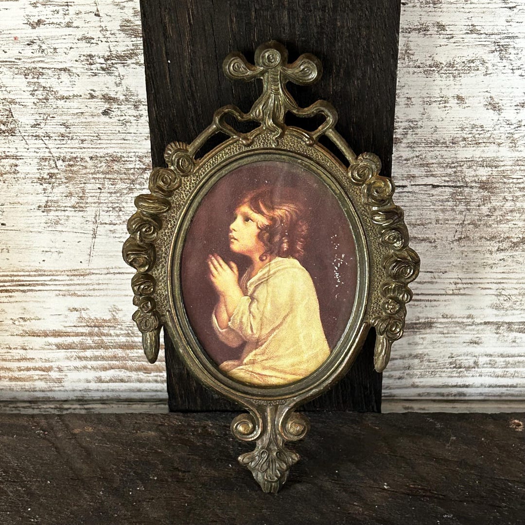 Vintage Small Ornate Metal Frame Infant Samuel Praying Made in Italy ...