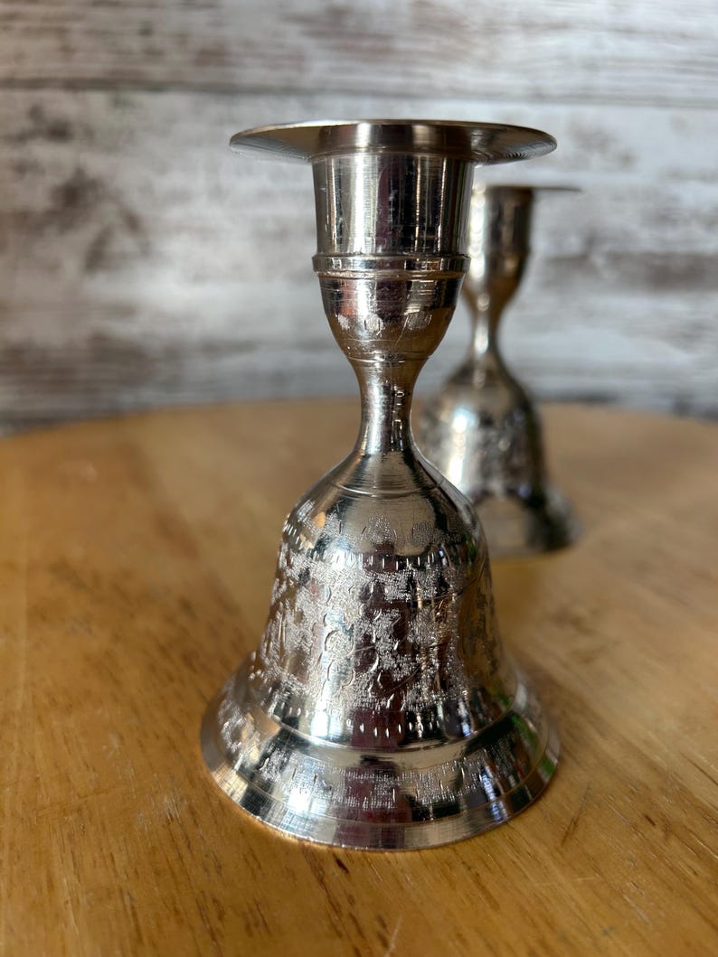 Pair of Brass Bell Candlestick Holders Vintage Hindu Temple Religious ...