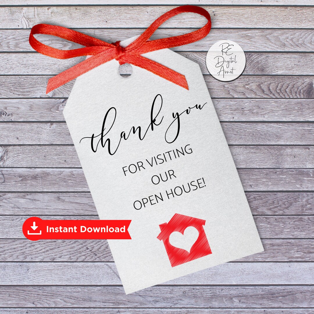 Open House Thank You Heart Tags Printable, Real Estate Agent Broker ...