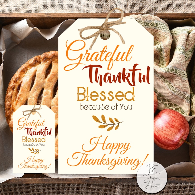 Thanksgiving Thankful Tags Printable Grateful Blessed Real | Etsy