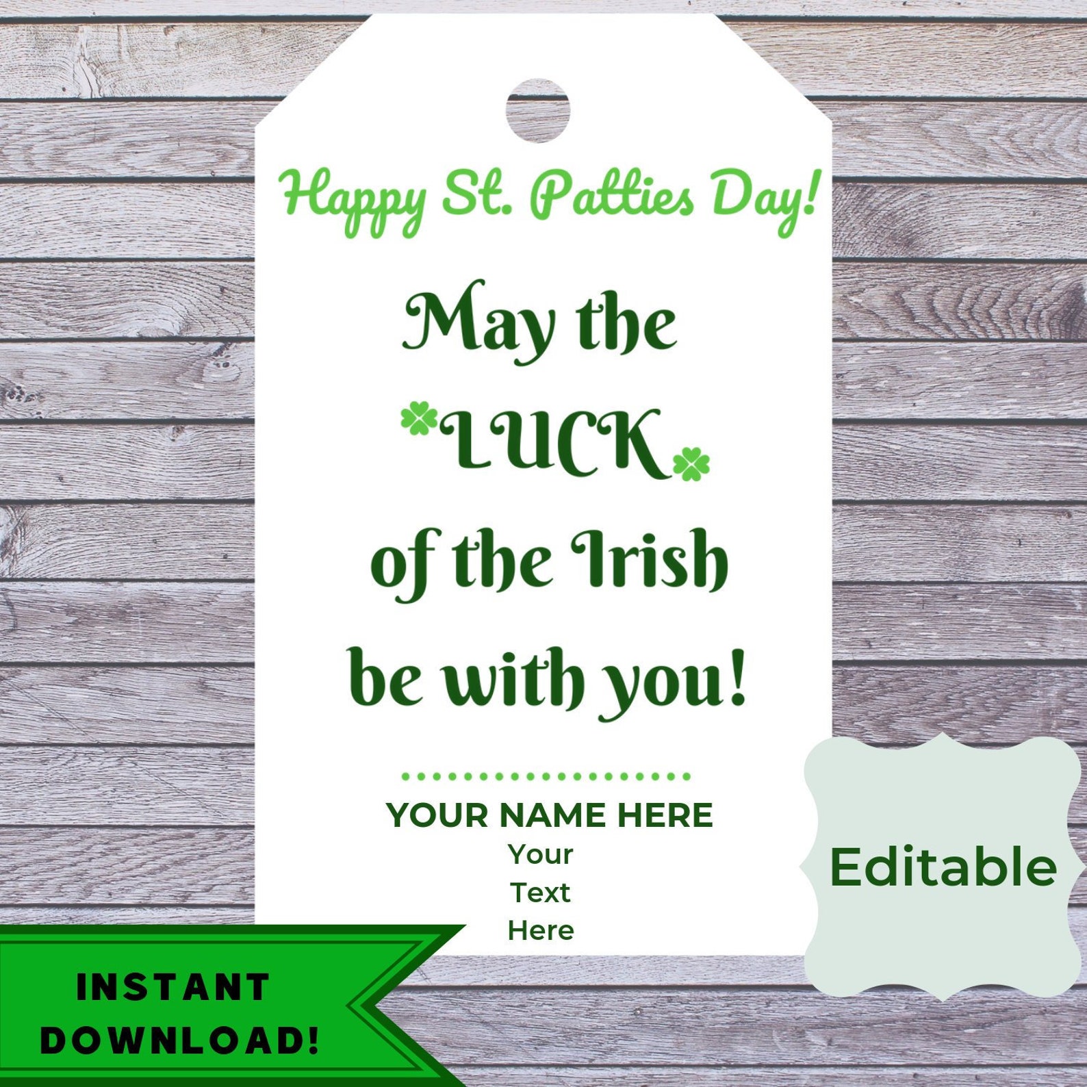 Editable St. Patrick's Day Luck of the Irish Hang Tag PDF, Teacher ...