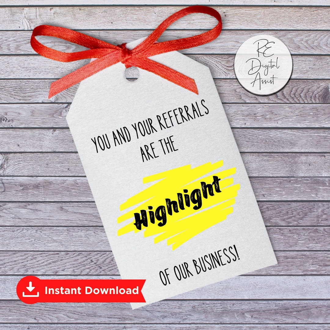 Highlighter Thank You Gift Tags for Referrals, Real Estate Pop by ...