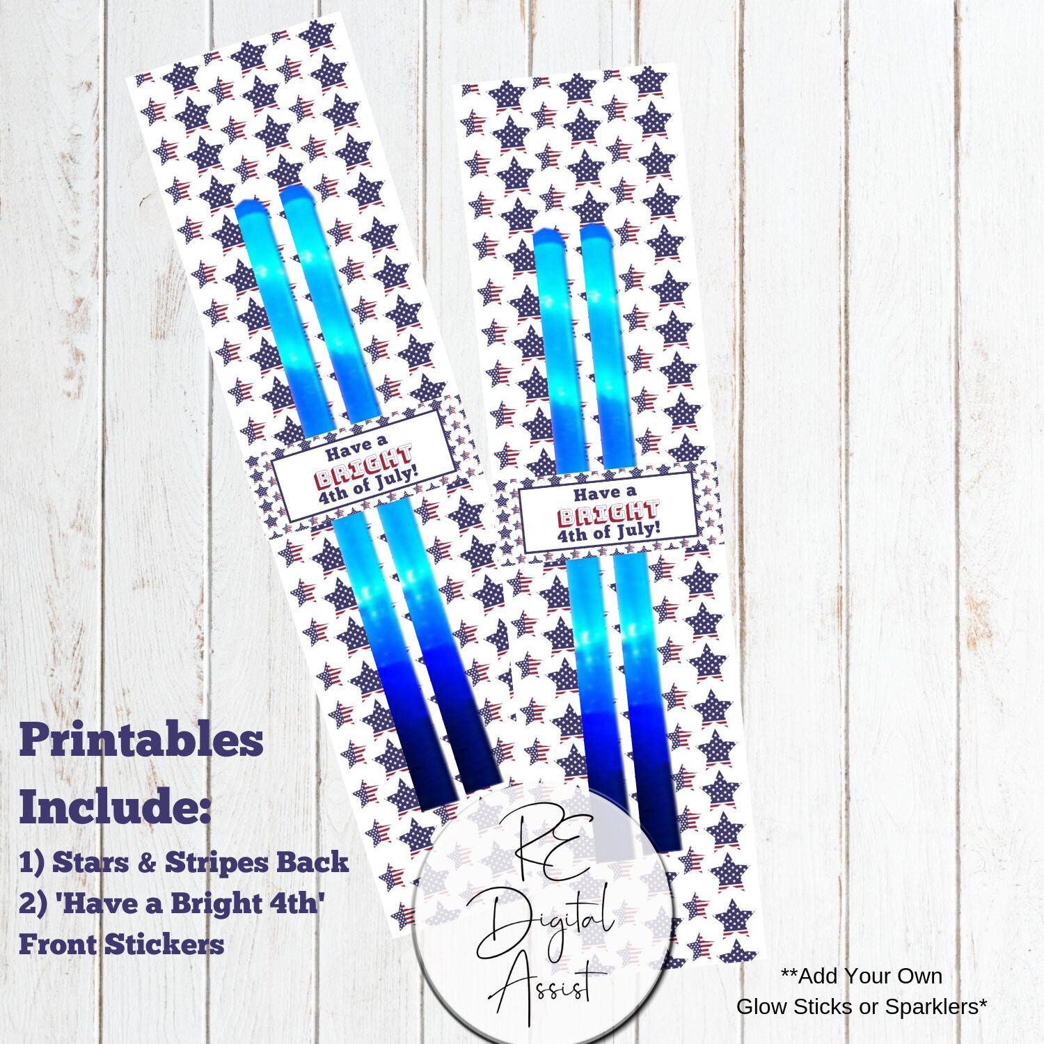 Printable Favors 4th of July Glow Sticks or Sparklers Tag | Etsy