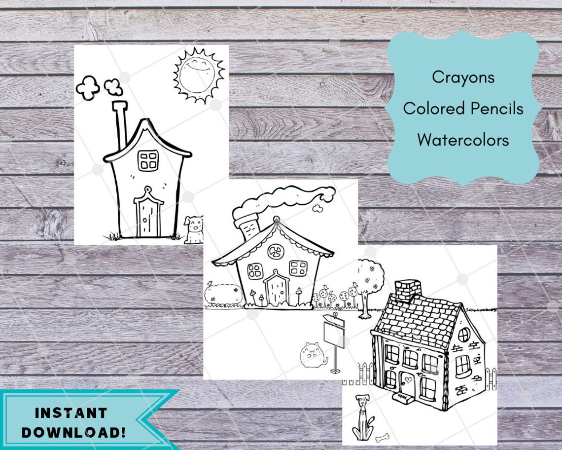 Real Estate Coloring Pages Download 11 Designs Home Themed | Etsy