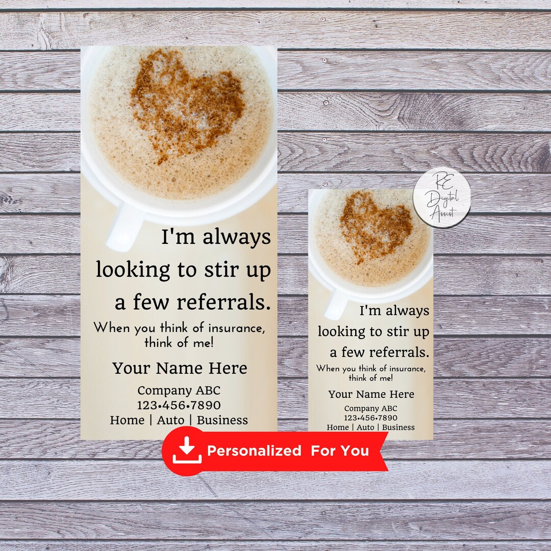 Coffee Tea Insurance Business Stir up Referrals Tag Card Sticker, Agent ...