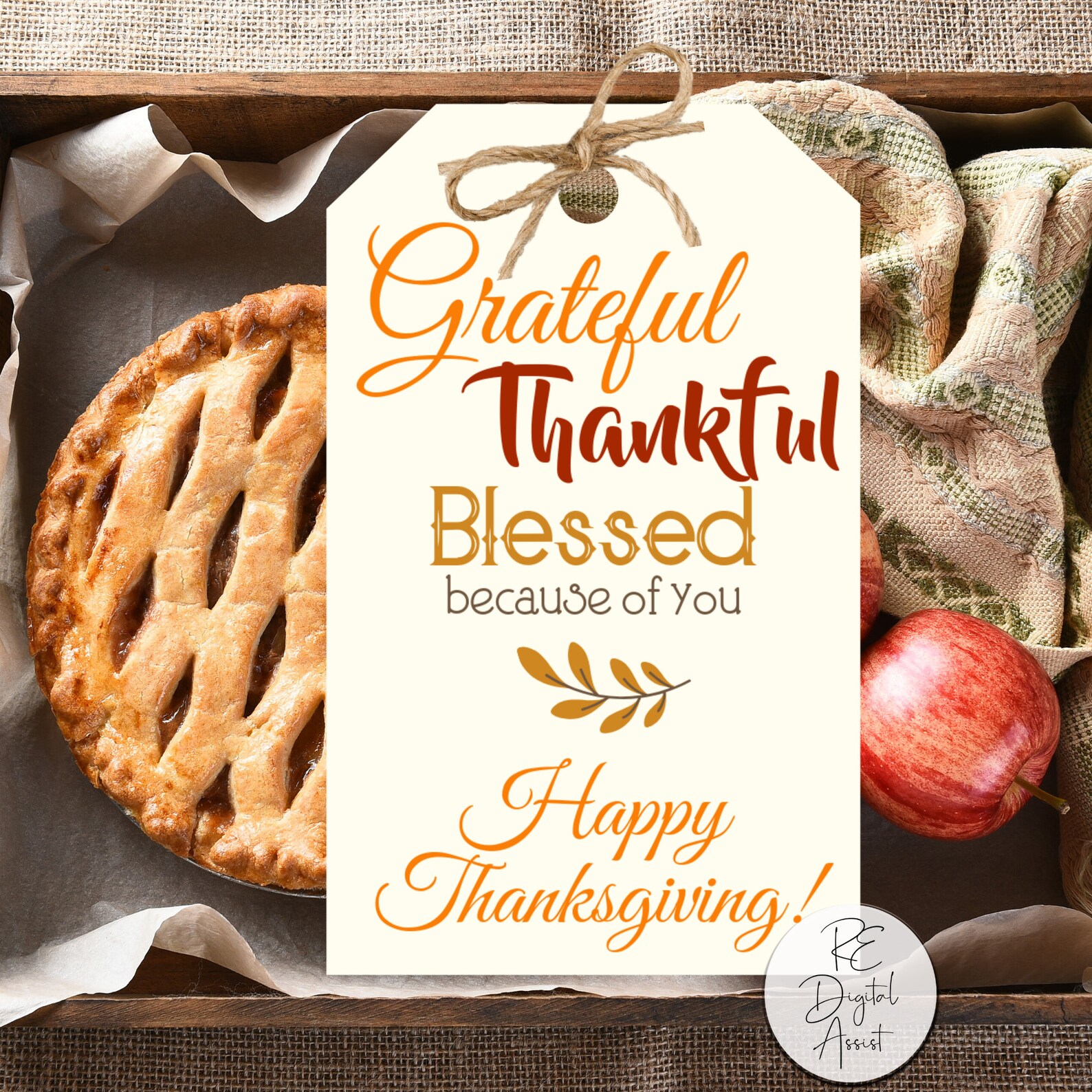 Thanksgiving Thankful Tags Printable, Grateful Blessed Real Estate Pie ...