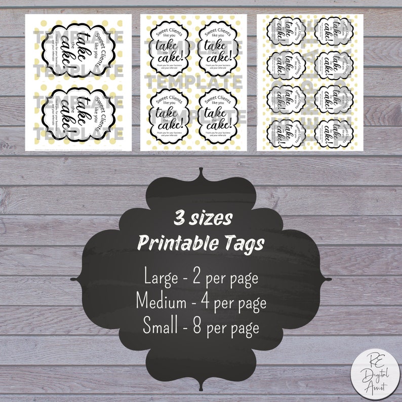 PRINTABLE Cake Cupcake Gift Tags Business Client Referral - Etsy