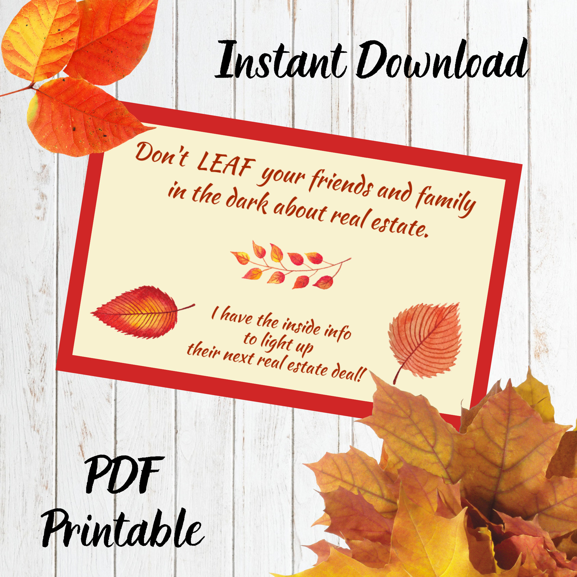 Fall LEAF Real Estate Printable Pop by Tag, Agent Broker Marketing ...