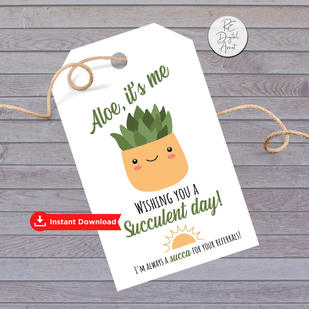 PRINTABLE Aloe Real Estate Pop by Tags, Plant Gift Succulent Favor ...
