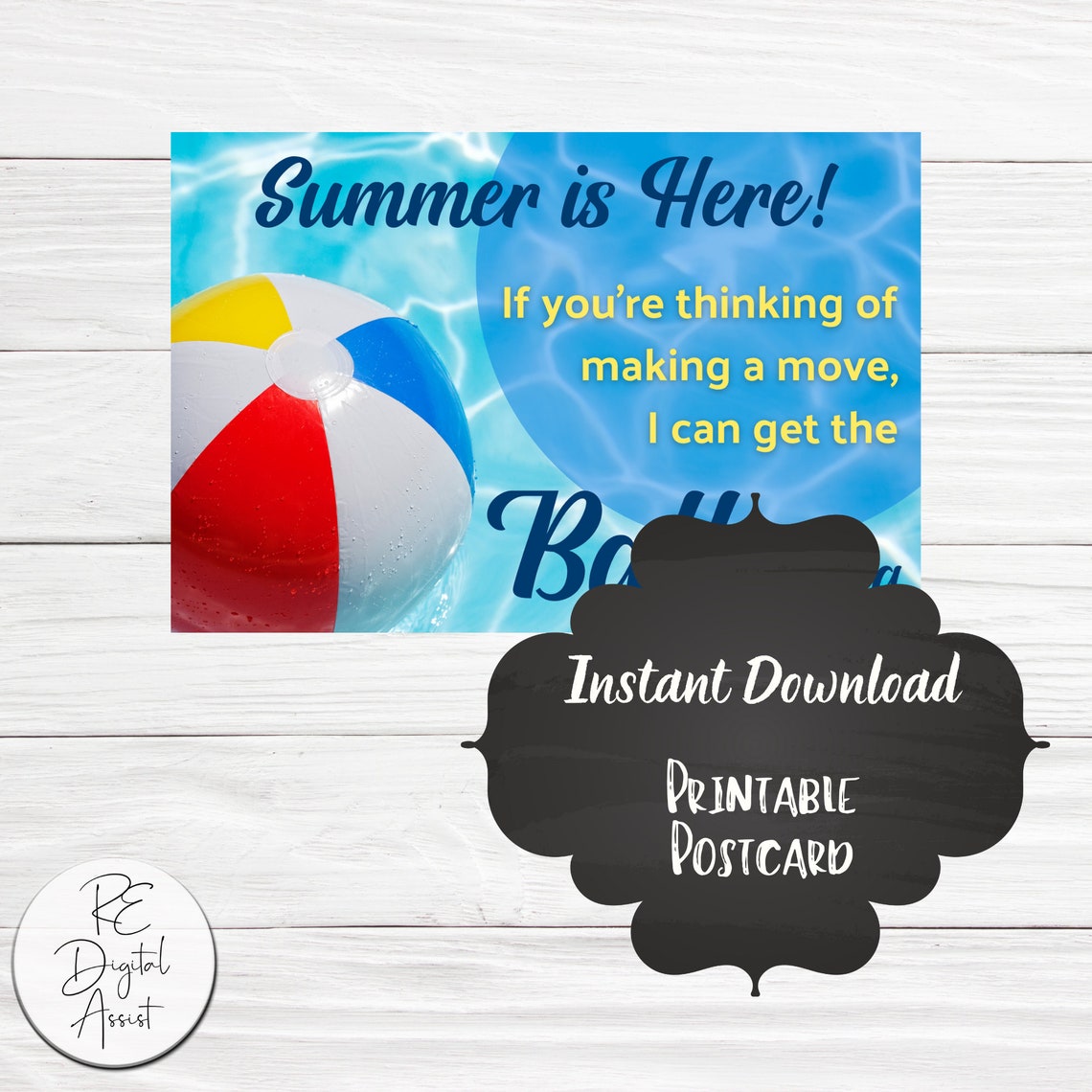 PRINTABLE Summer Beach Ball Real Estate Postcard Front Ball - Etsy