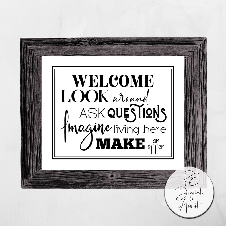 Open House Welcome Sign, Printable Real Estate Agent Broker Black White ...