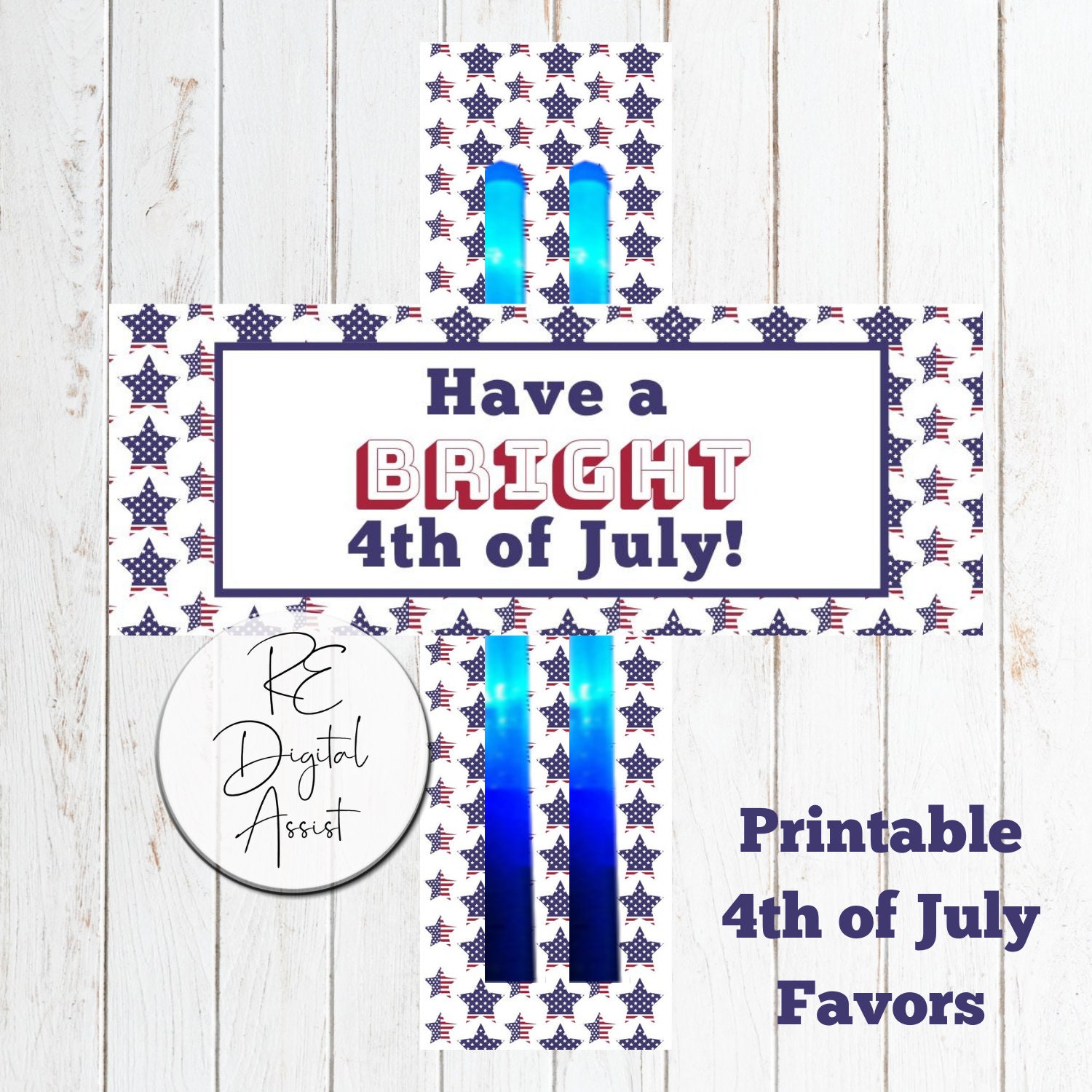 Printable Favors 4th of July Glow Sticks or Sparklers Tag | Etsy