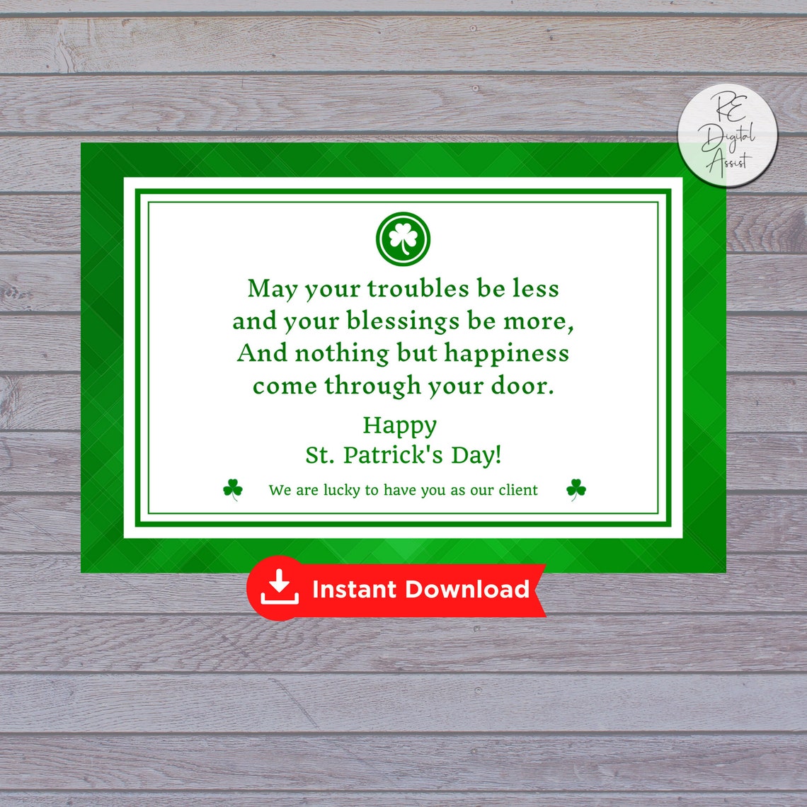 PRINTABLE Irish Blessing Business Client Appreciation Postcard Front ...