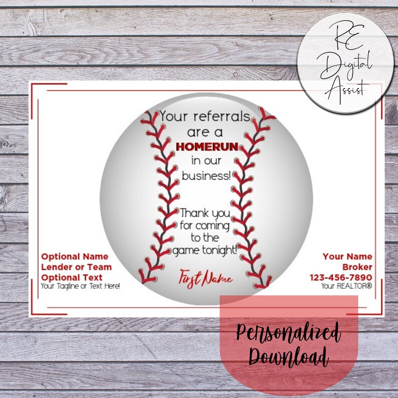 Baseball Business Marketing Custom Printable 4x6 Postcard Tag - Etsy