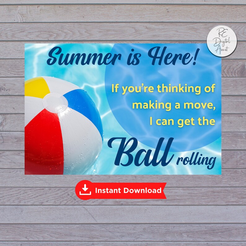 PRINTABLE Summer Beach Ball Real Estate Postcard Front Ball - Etsy