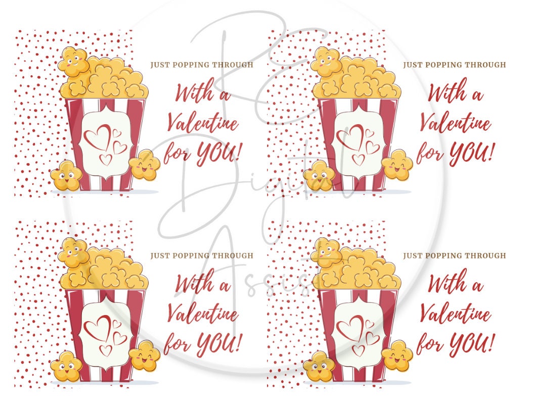 Printable Valentine's Popcorn Treat Tag Download Class - Etsy