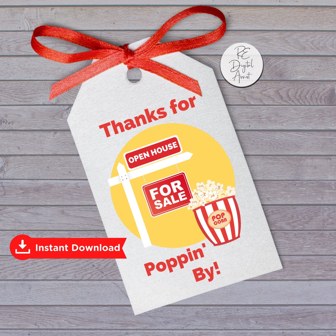 PRINTABLE Open House Popcorn Tags, Real Estate Listing Open House Thank ...