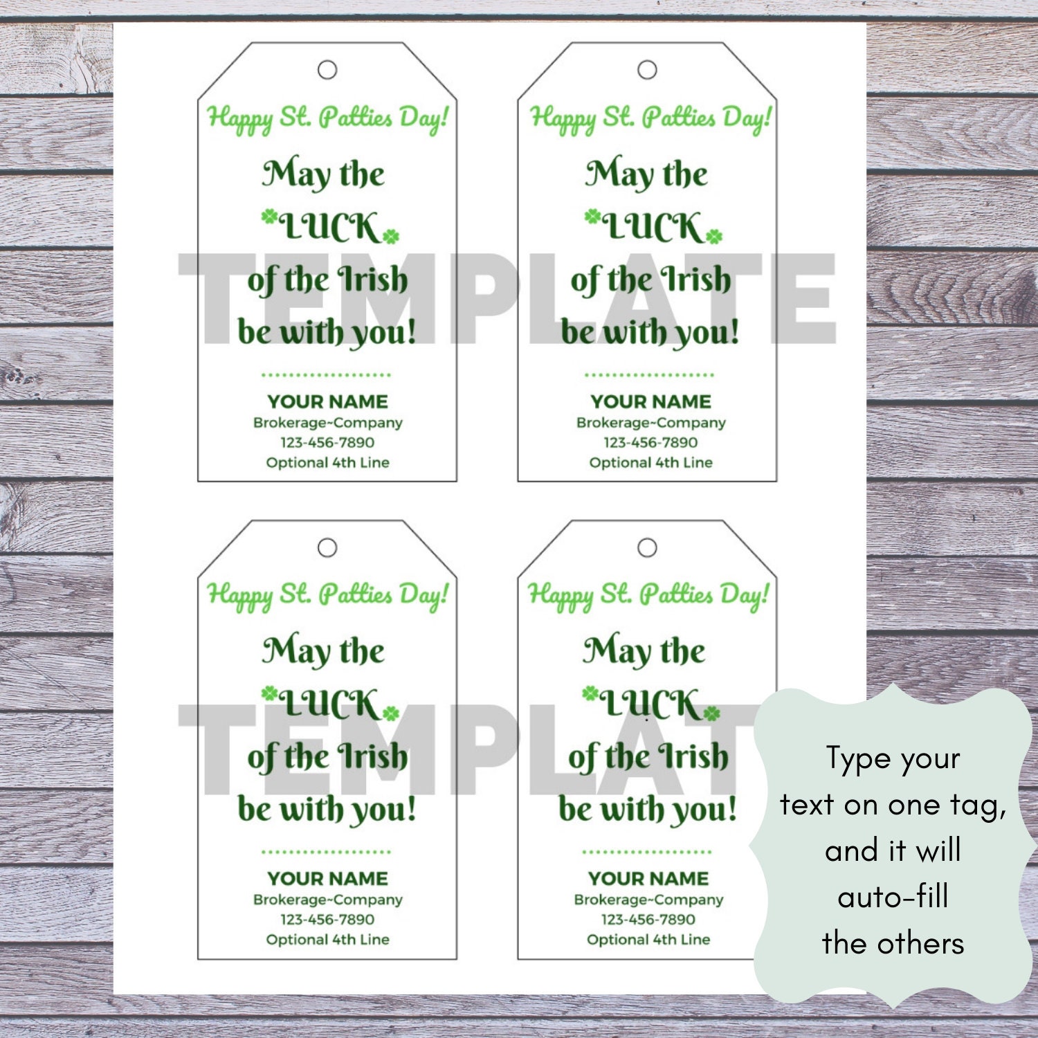 Editable St. Patrick's Day Luck of the Irish Hang Tag PDF | Etsy