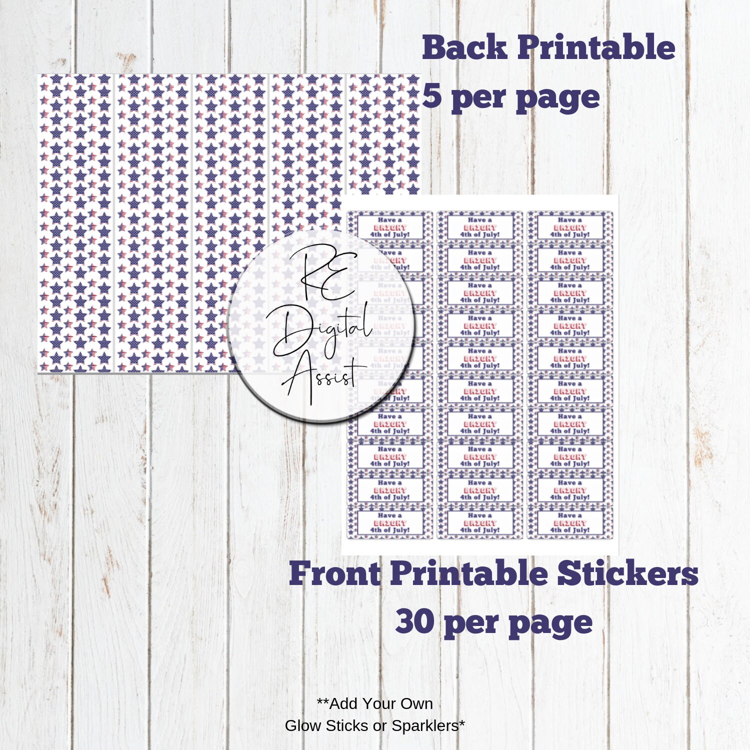 Printable Favors 4th of July Glow Sticks or Sparklers Tag | Etsy