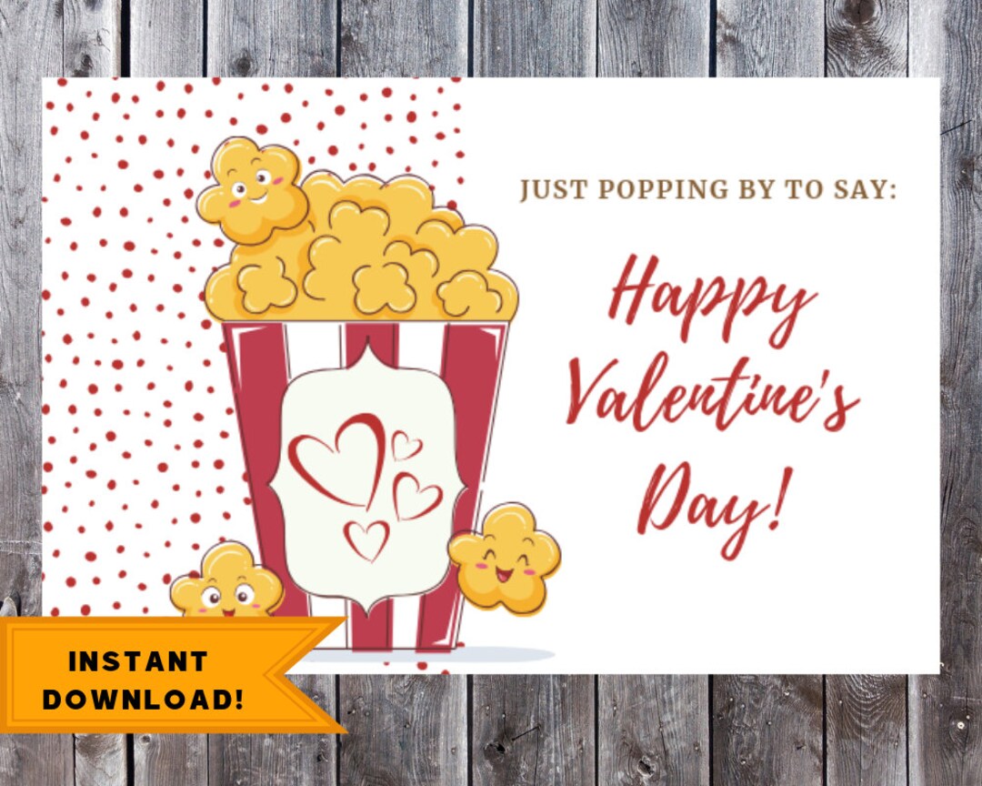Valentine's Popcorn Treat Cards Printable, Valentine's Day Printable ...