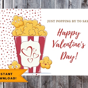 Valentine's Popcorn Treat Cards Printable, Valentine's Day Printable ...