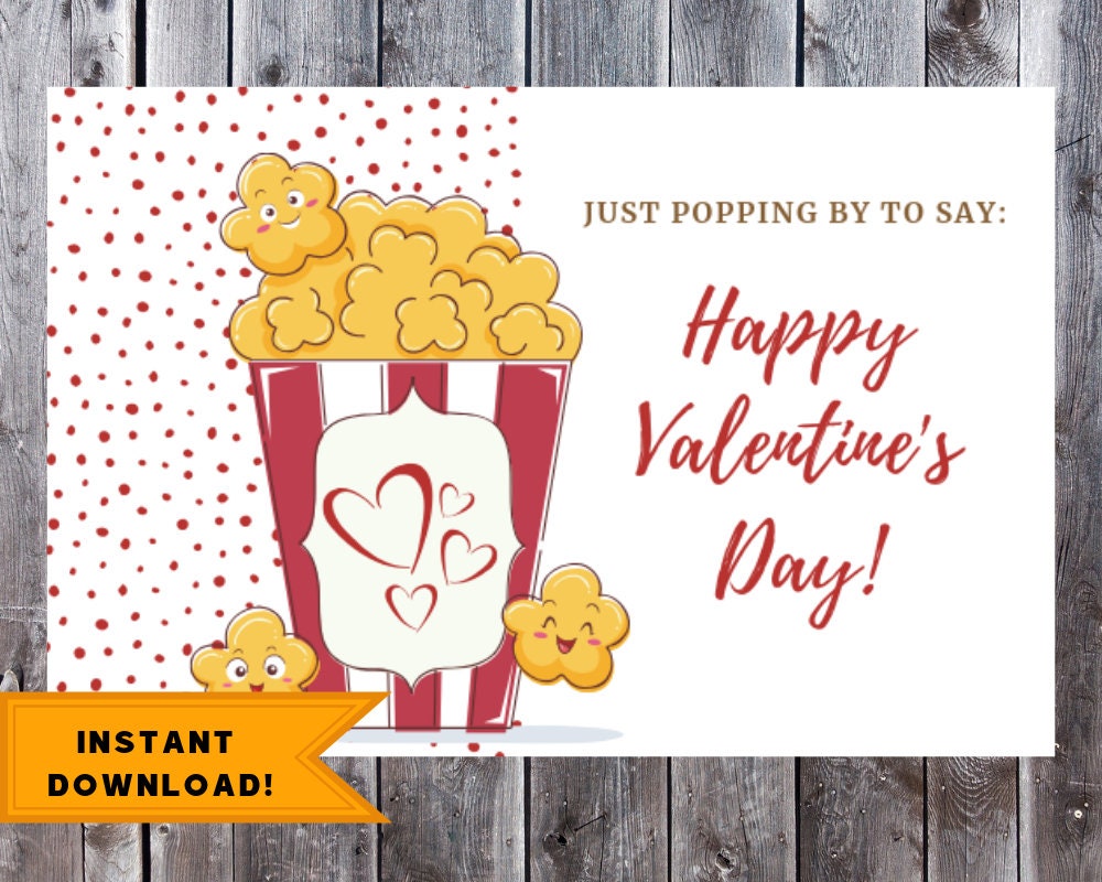 Valentine's Popcorn Treat Cards Printable Valentine's | Etsy