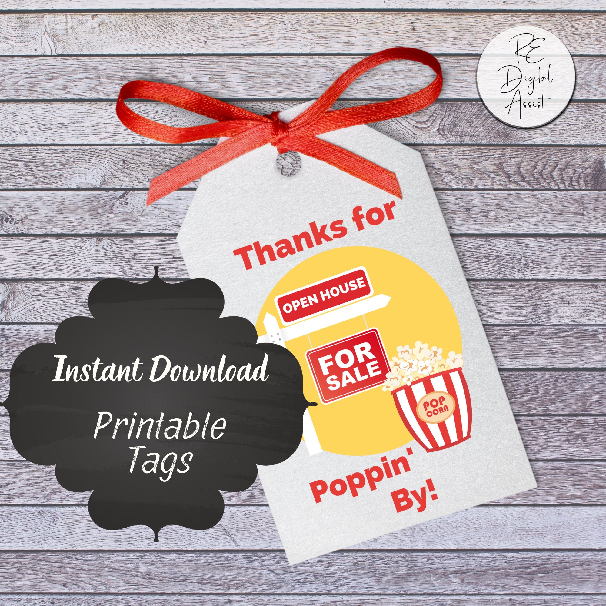PRINTABLE Open House Popcorn Tags, Real Estate Listing Open House Thank ...
