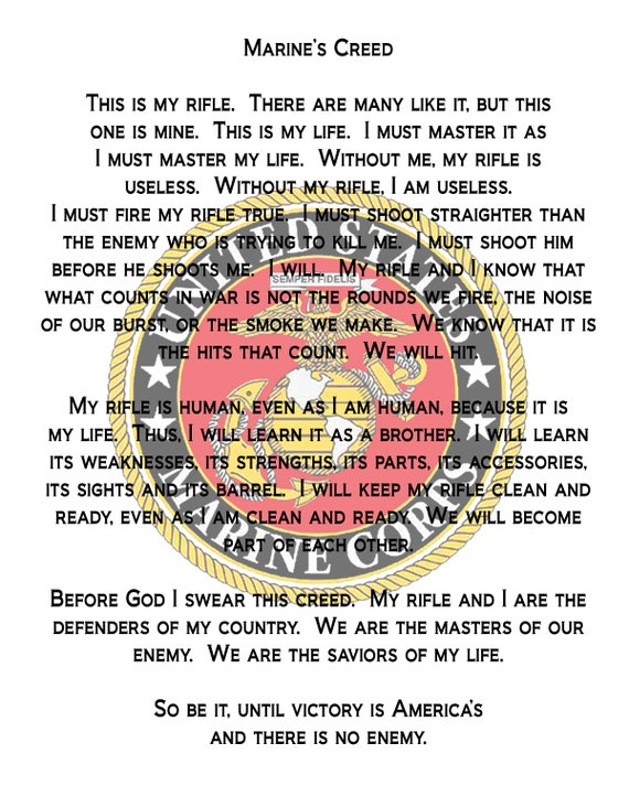 US Marine Corps Creed Cotton 8x10 Quilting Fabric | Etsy