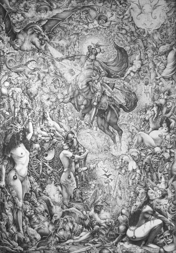 St George and the Fighting Dragon by Imre Zsido fantasy Art | Etsy