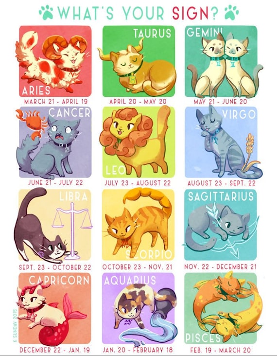 Zodiac Cats 11 X 14 Print | Etsy