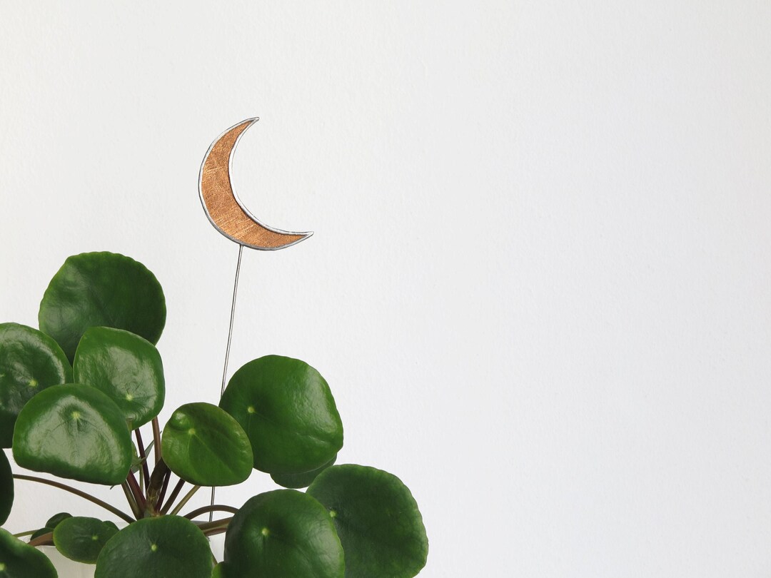 Handmade Crescent Moon Plant Stake, Mirror Garden Art Ornament - Etsy