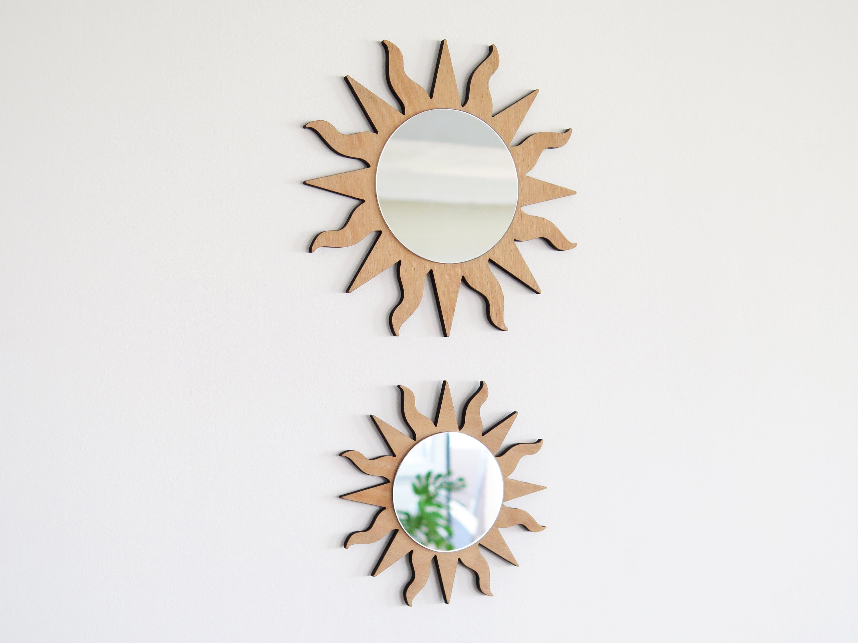 Sunburst Wall Mirror Small Sun Wall Decor Round Wooden - Etsy