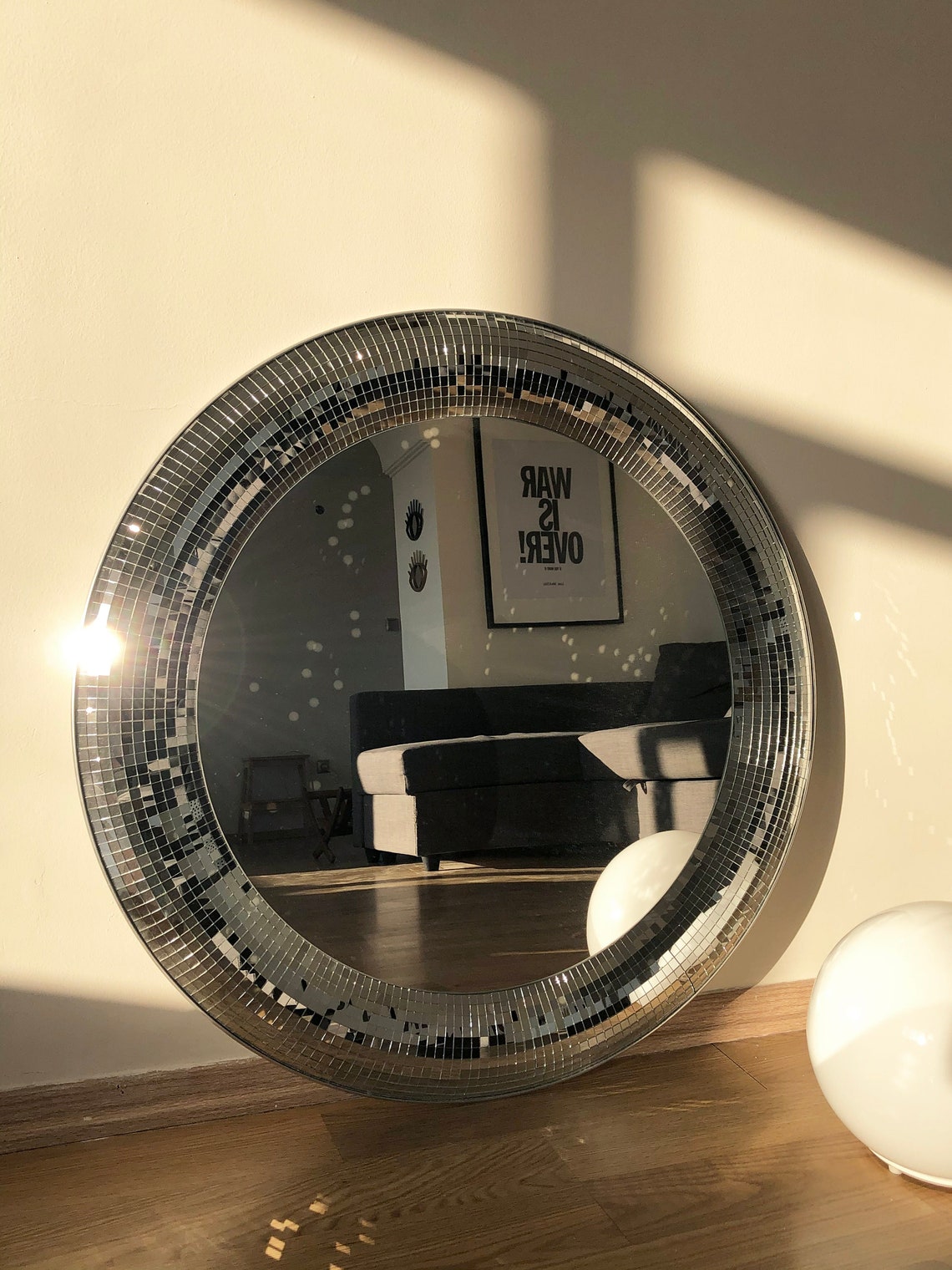 Large Round Mosaic Mirror Disco Ball Mirror Wall Mounted - Etsy