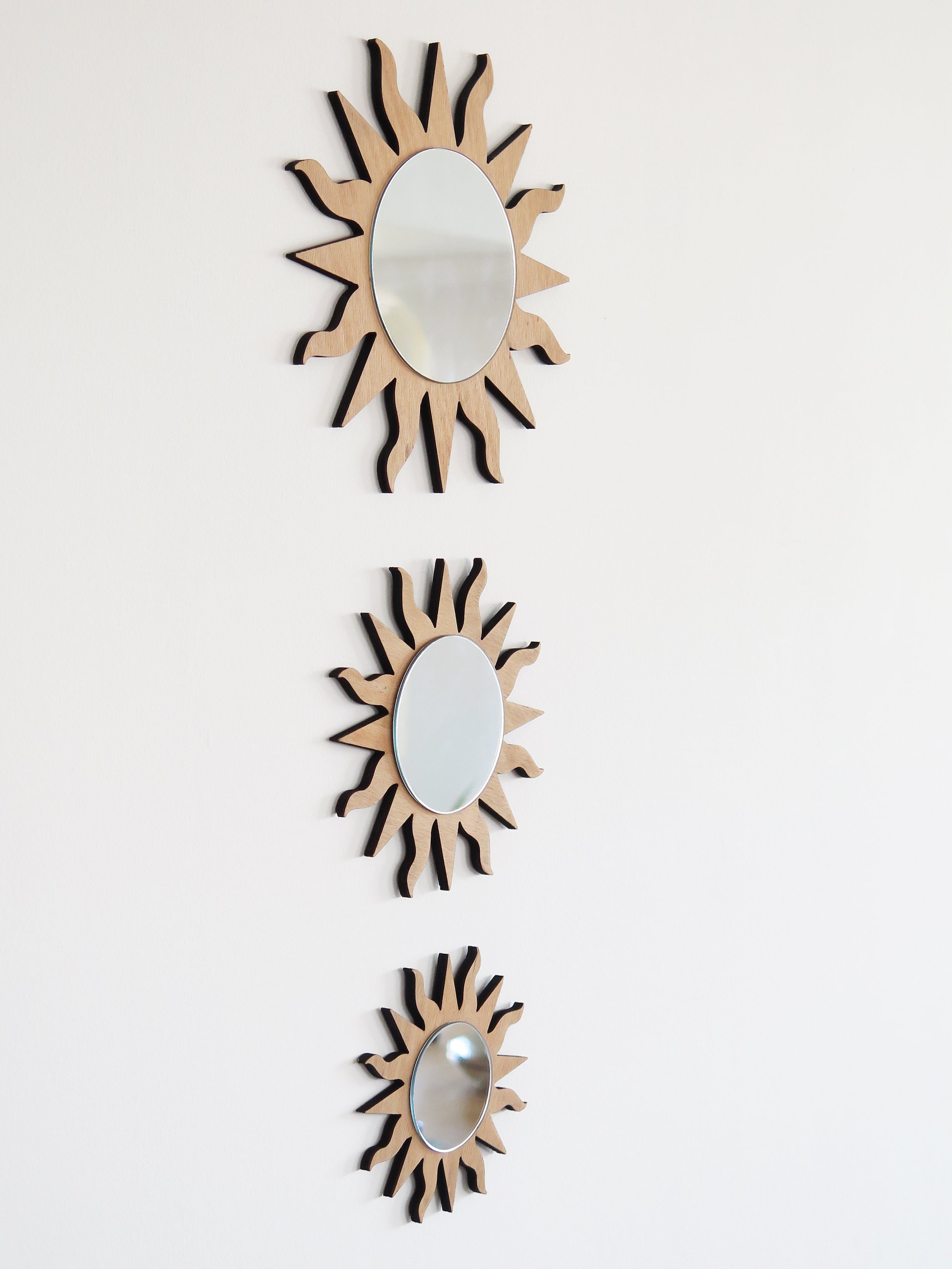 Sunburst Wall Mirror Small Sun Wall Decor Round Wooden - Etsy