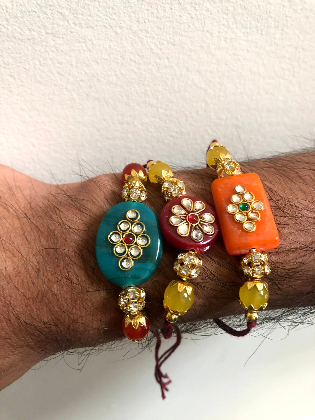 Kundan Colourful Stone Rakhi for Brother FREE SHIPPING - Etsy