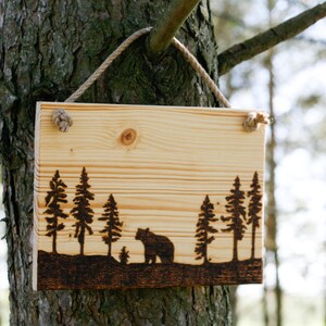 Bear in Forest Wood Burning Art, Handmade Pyrography Wildlife Decor ...