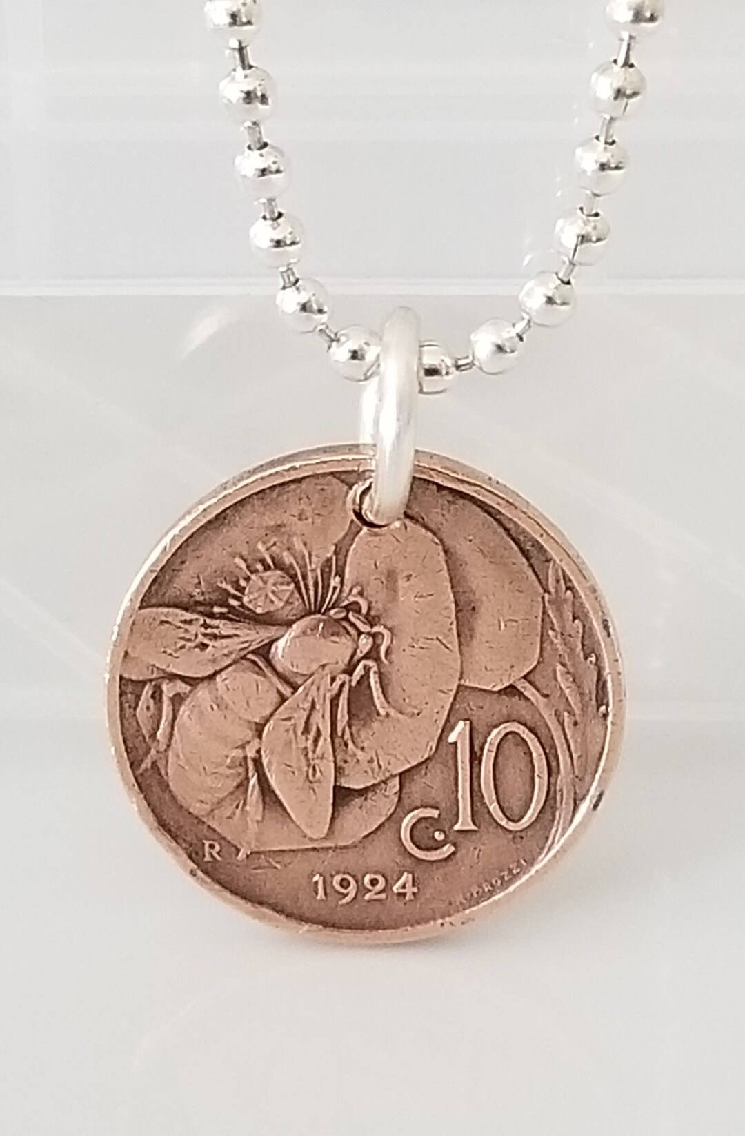 Italy Coin Necklace | Honey Bee on Flower Coin Pendant, Italy 10 ...