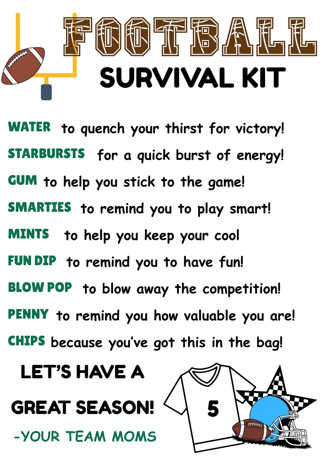 Football Survival Kit Bag Tag Template – Team Gift (digital Download ...