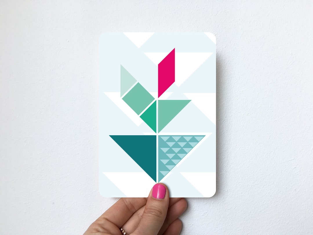 Tangram Flower Postcard A6 With Rounded Corners - Etsy