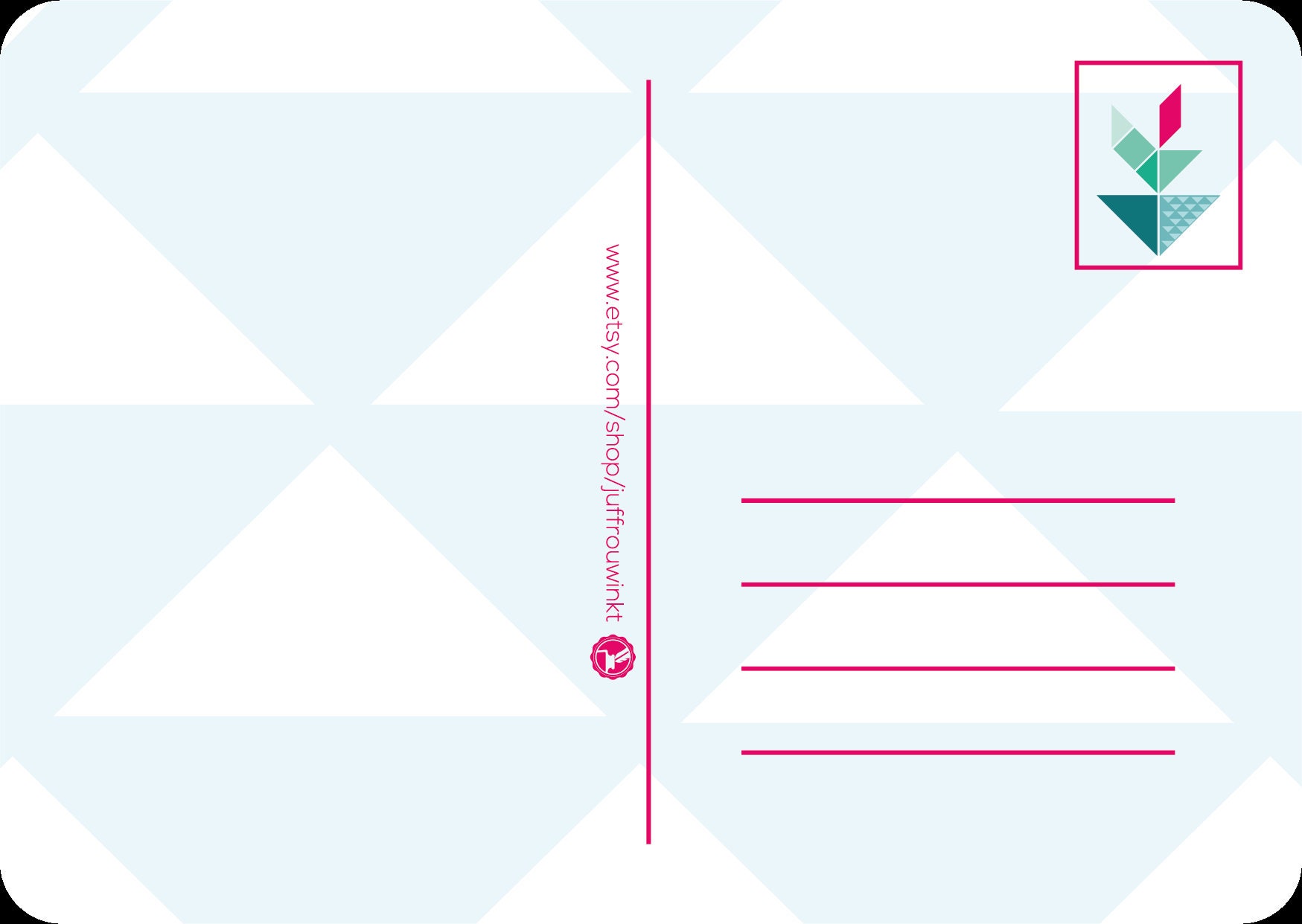 Tangram Flower Postcard A6 With Rounded Corners - Etsy