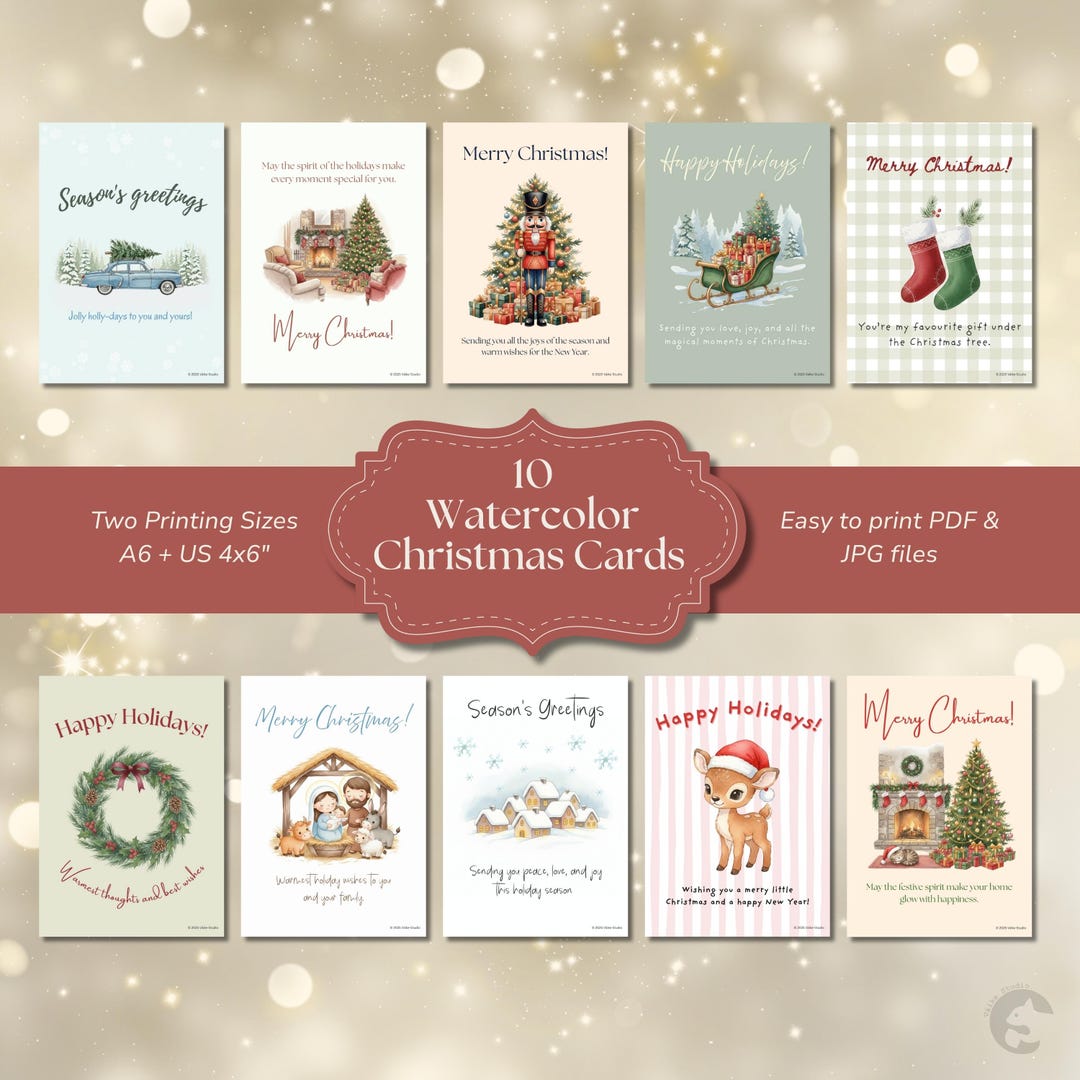 Watercolor Christmas Card Set | Holiday Postcards (PDF & JPG) - Etsy