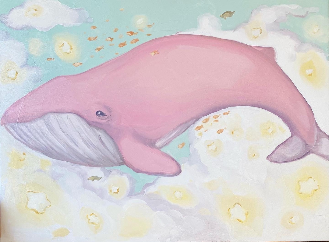 Pink blue Whale Original Painting - Etsy