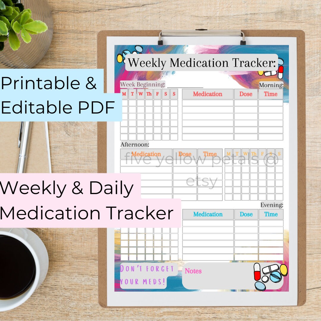 Weekly Medication Tracker Printable and Editable PDF Planner Chronic ...