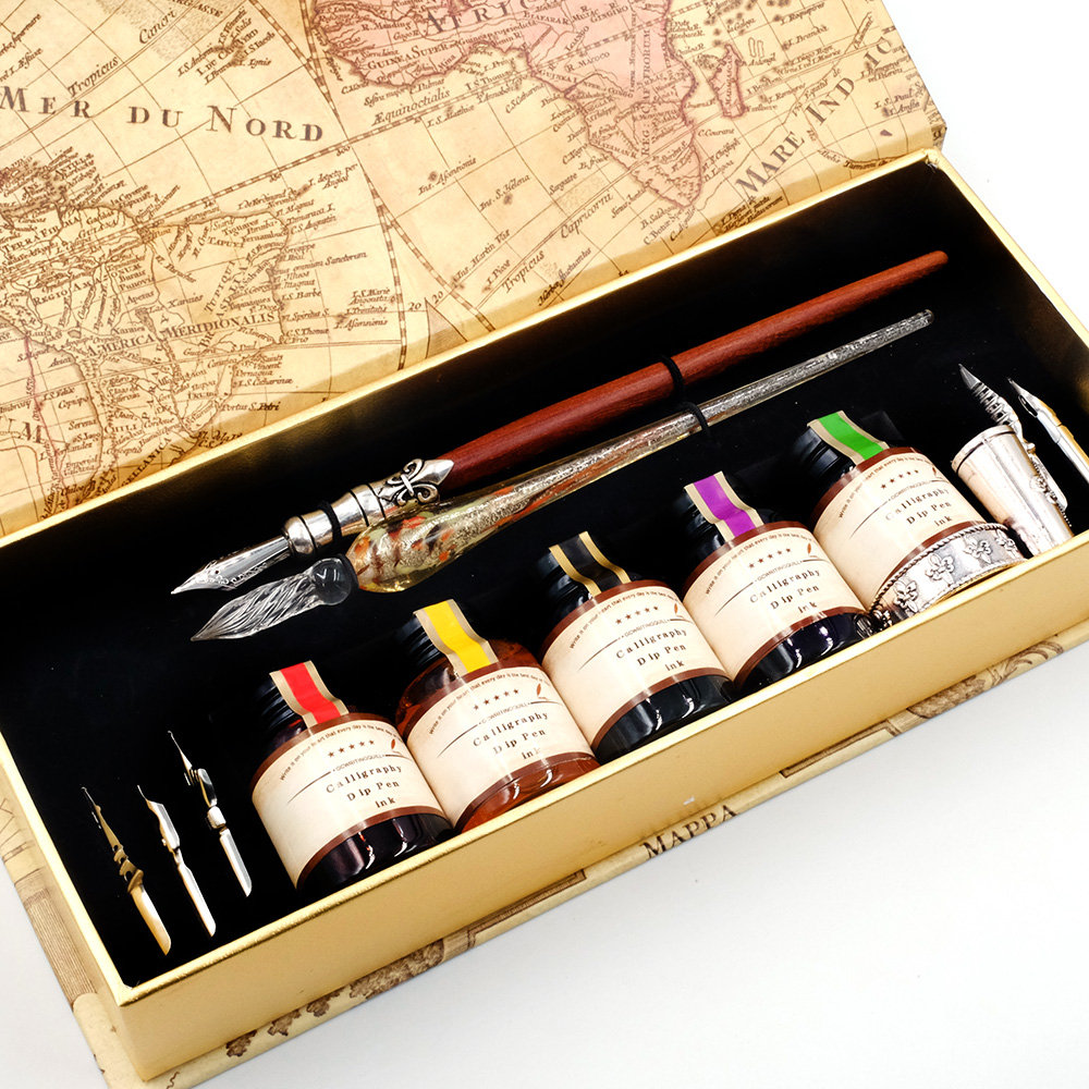 Calligraphy Pen Set Handcrafted Glass Dip Pen and Wooden Dip - Etsy