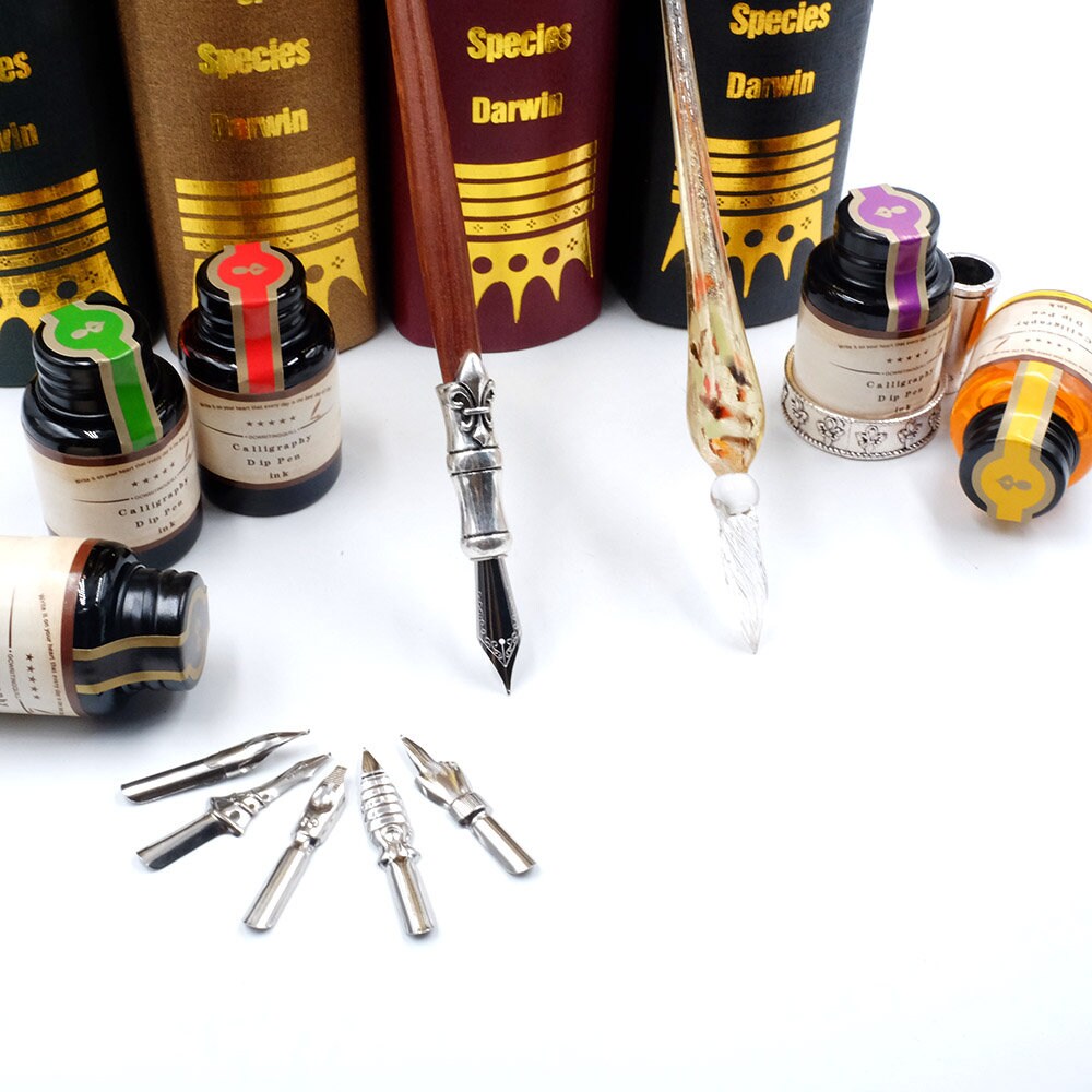 Calligraphy Pen Set Handcrafted Glass Dip Pen and Wooden Dip - Etsy