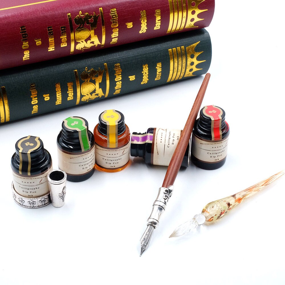 Calligraphy Pen Set Handcrafted Glass Dip Pen and Wooden Dip - Etsy