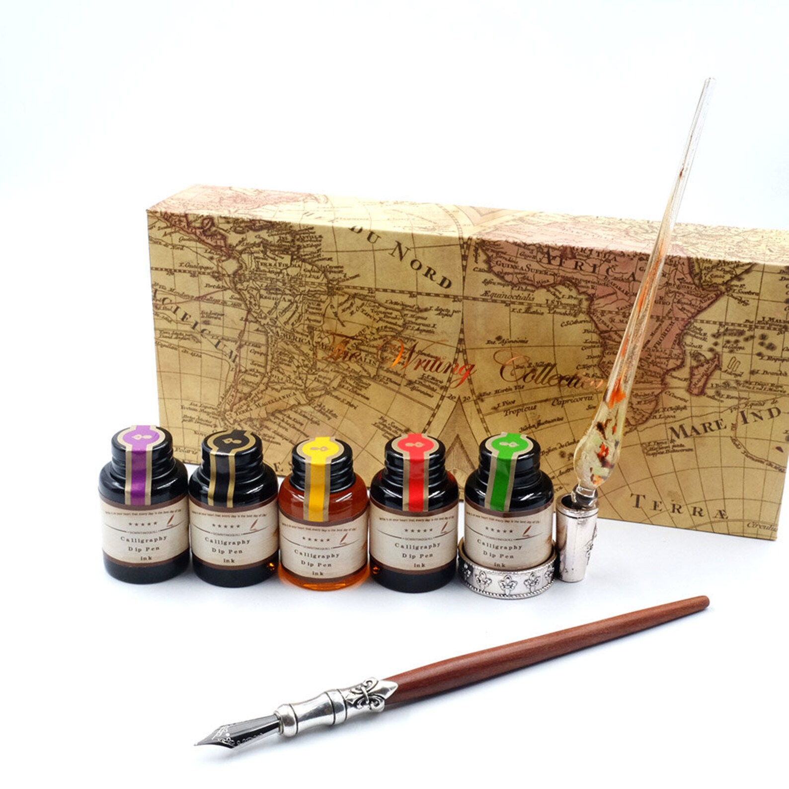 Calligraphy Pen Set, Handcrafted Glass Dip Pen and Wooden Dip Pen Gift ...