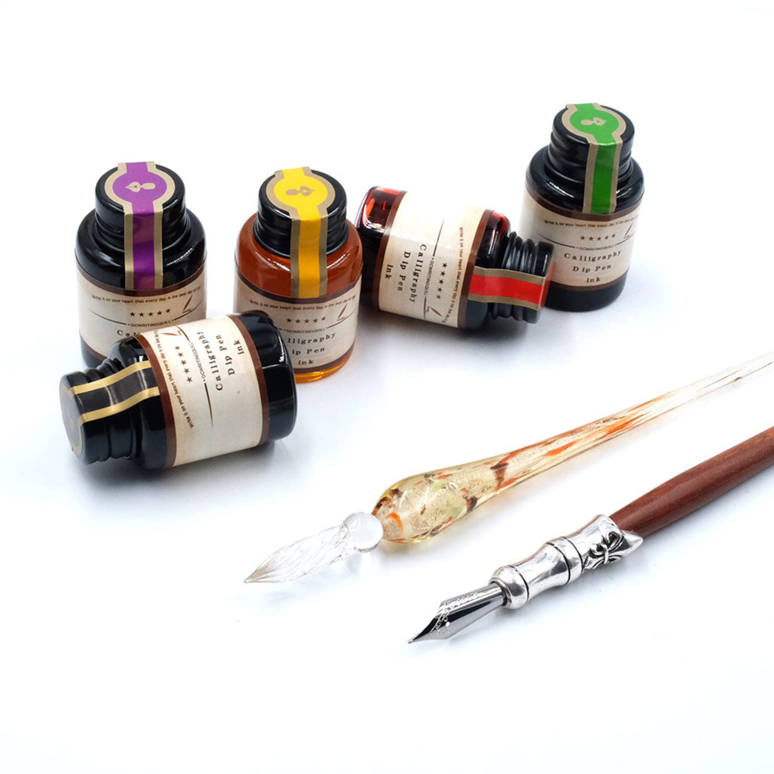 Calligraphy Pen Set, Handcrafted Glass Dip Pen and Wooden Dip Pen Gift ...